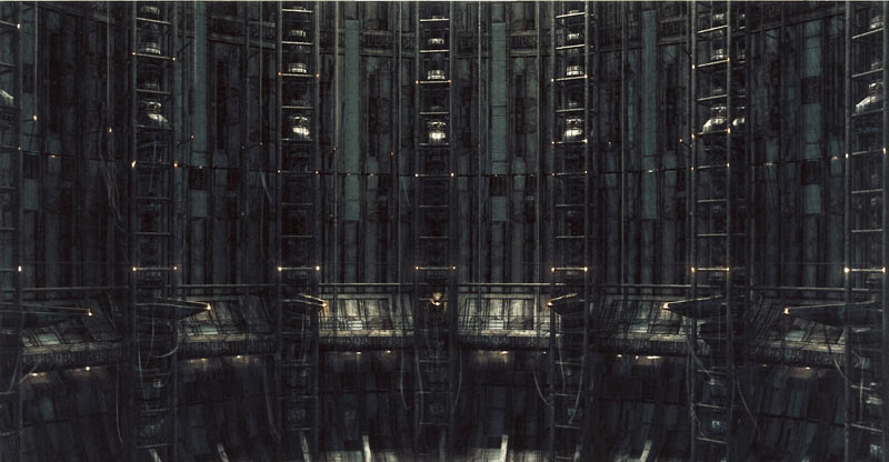 Stock Photo - Interior of an alien spaceship with very industrial ...